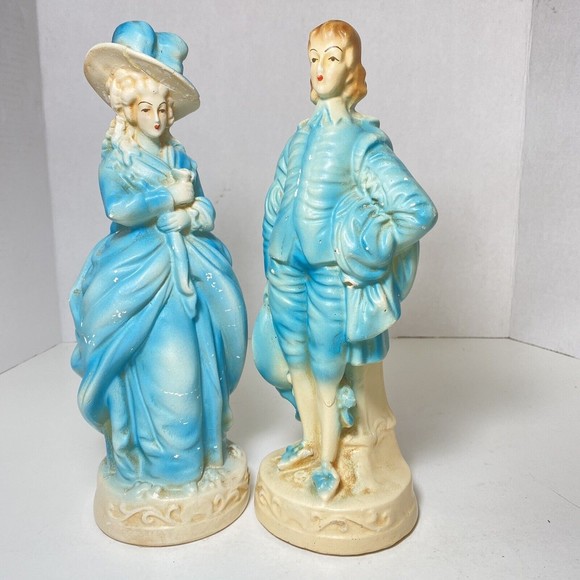 Art | Vtg Victorian Era Ceramic Statues Malefemale Couple 11 Tall Blue ...